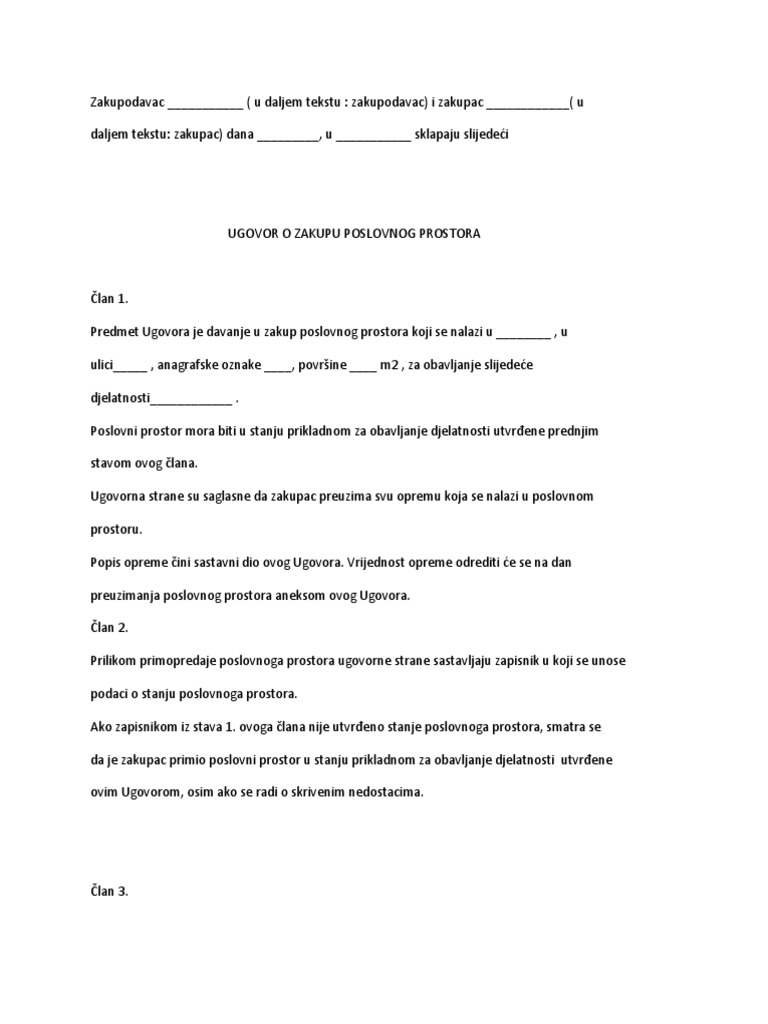 Ugovor o Zakupu Poslovnog Prostora | PDF