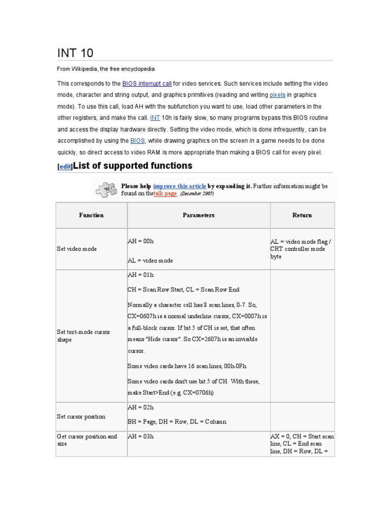 Int 10 | PDF | X86 Architecture | Operating System Technology