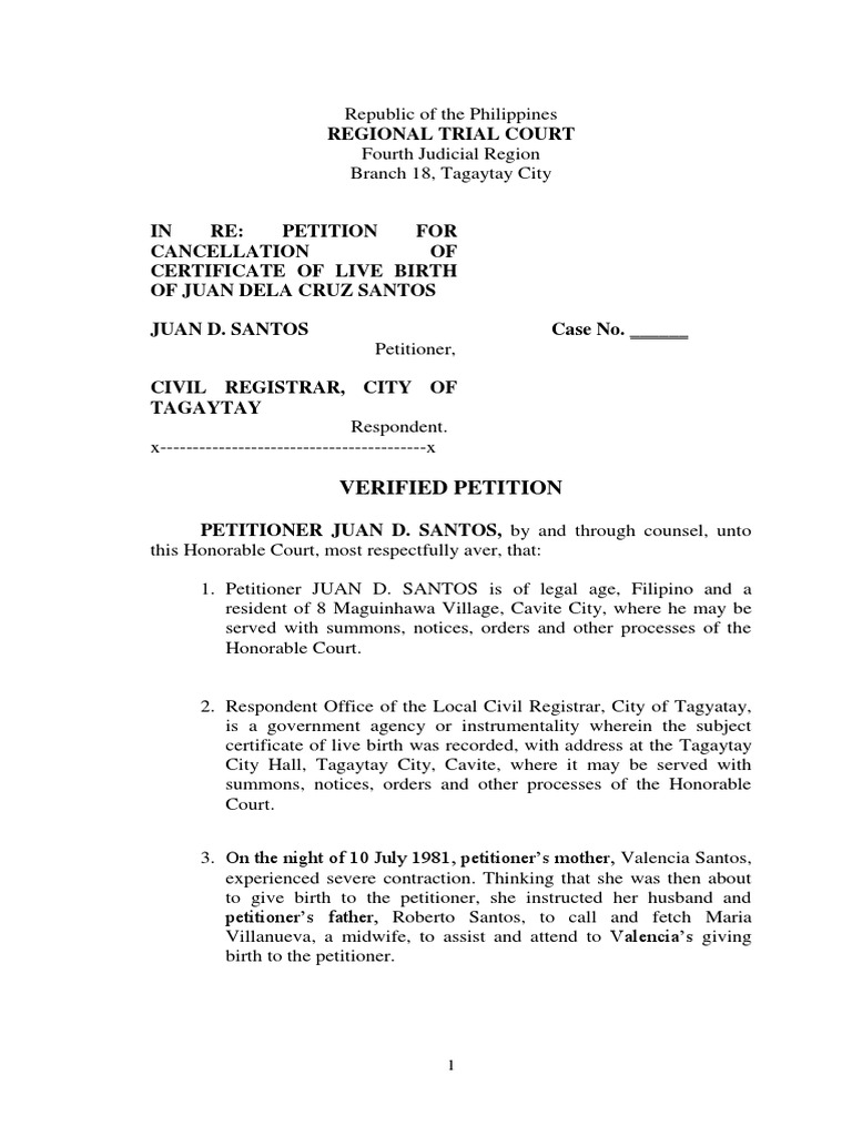 Petition for Birth Certificate Cancellation | PDF | Birth Certificate ...