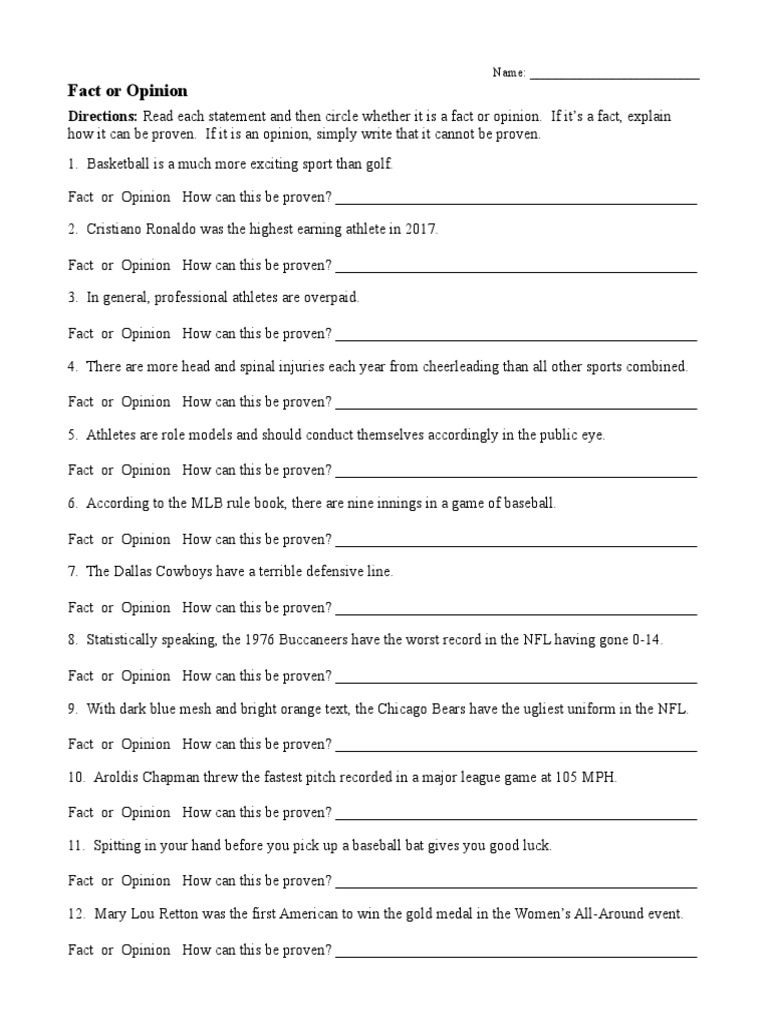 Fact and Opinion Worksheet 3 | PDF | American Football | National ...
