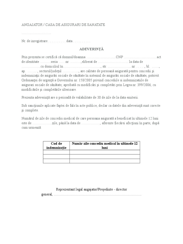 Adeverinta Acordare Concediu Medical Valabila in 2016 | PDF