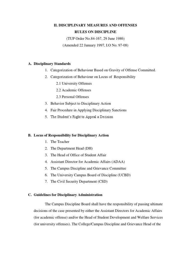 Ii. Disciplinary Measures and Offenses Rules On Discipline | PDF ...
