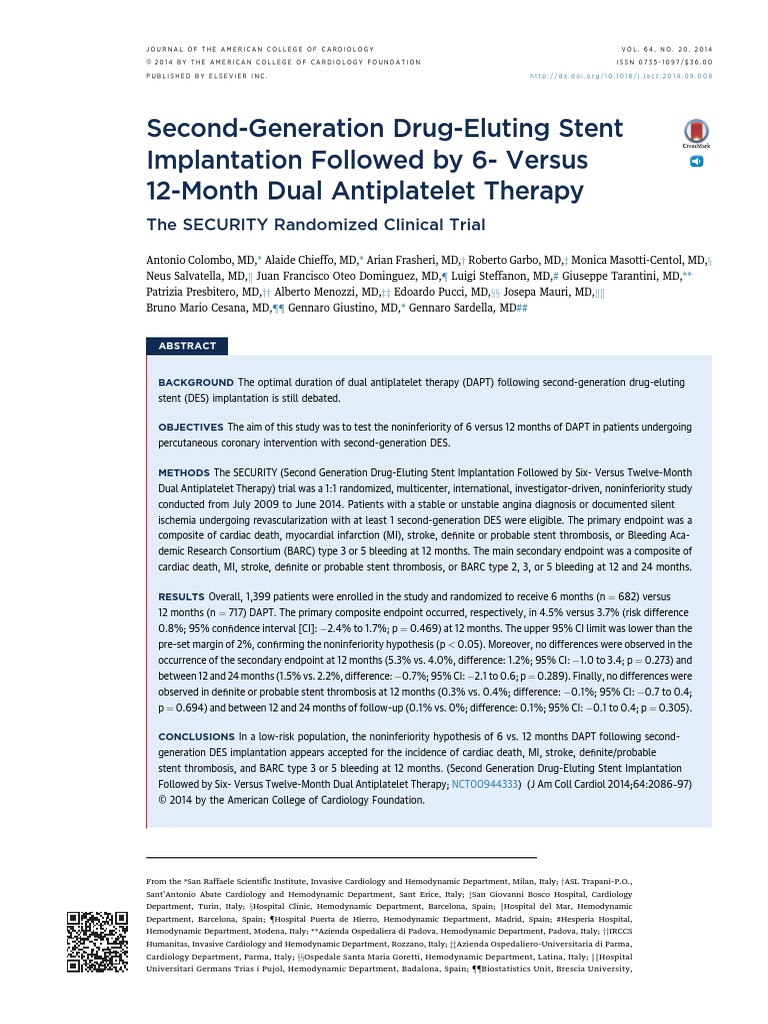 Second-Generation Drug-Eluting Stent Implantation Followed by 6-Versus 12-Month Dual ...