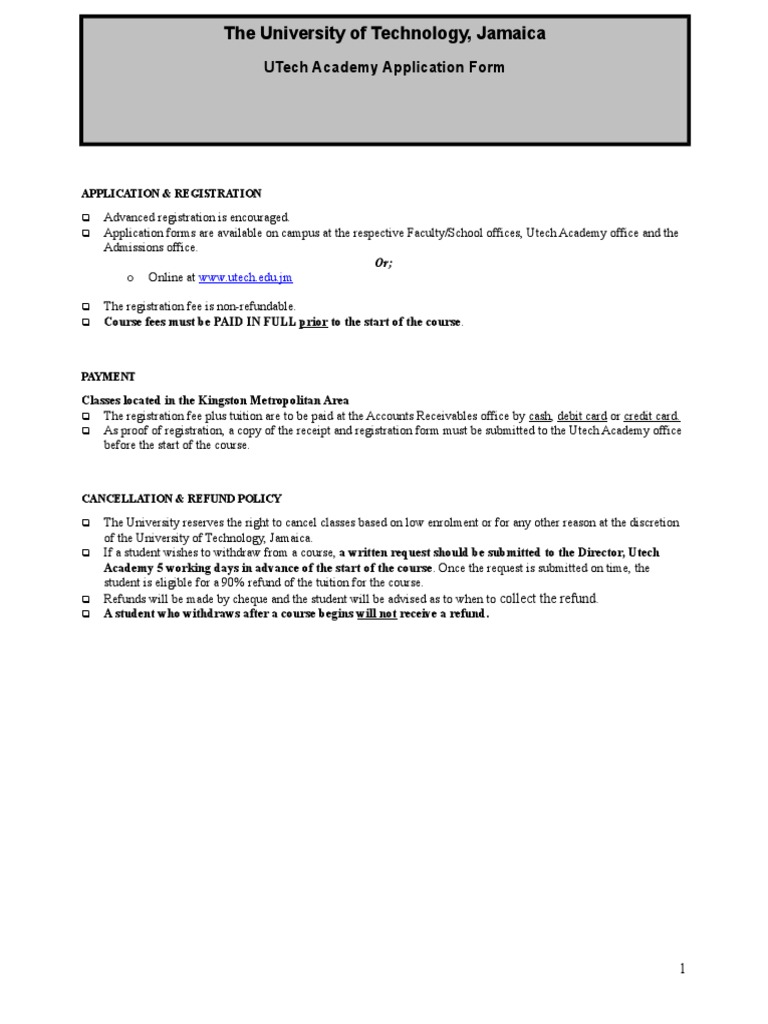 UTech Academy Application | Download Free PDF | Cheque | Fee