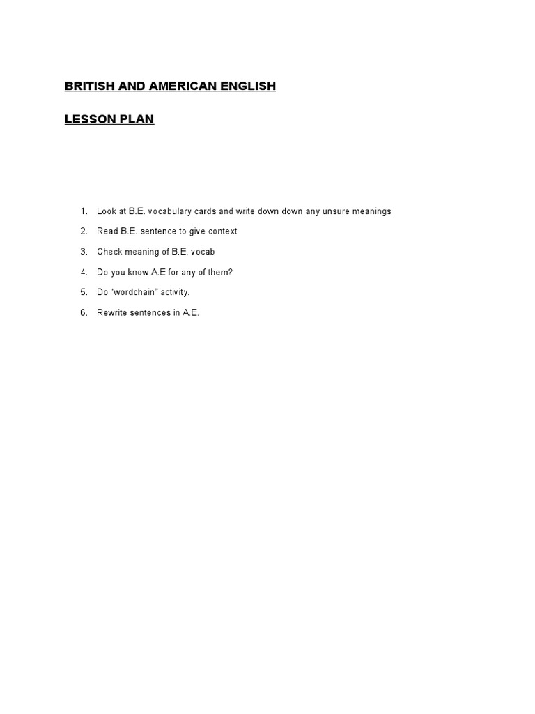 British and American English Lesson Plan | PDF