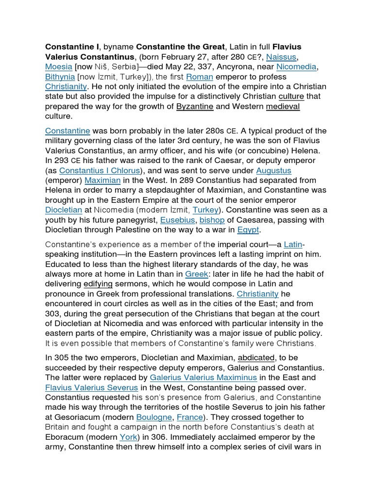 Naissus Moesia Nicomedia Bithynia Roman Christianity | PDF ...