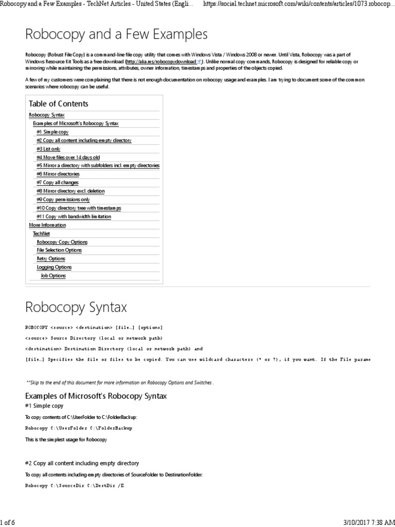 Robocopy and A Few Examples | PDF | Data | Computer Data Storage