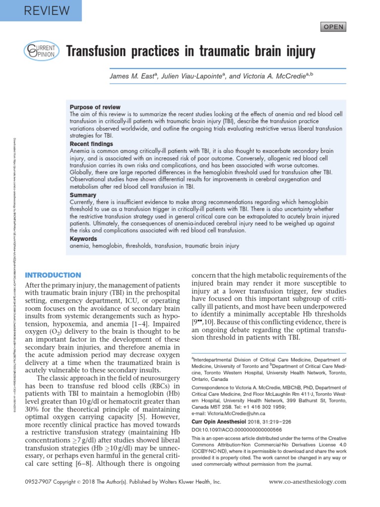 Transfusion Practices in Traumatic Brain Injury.17 | PDF | Traumatic ...