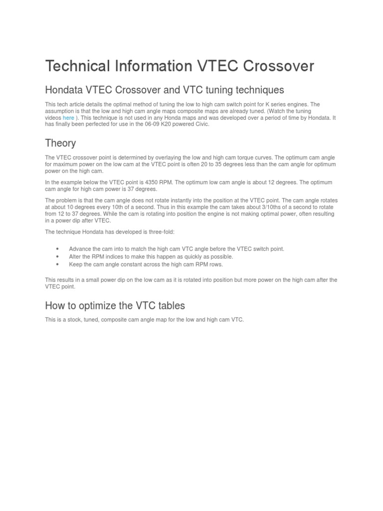 Technical Information VTEC Crossover | PDF | Rotating Machines | Engines