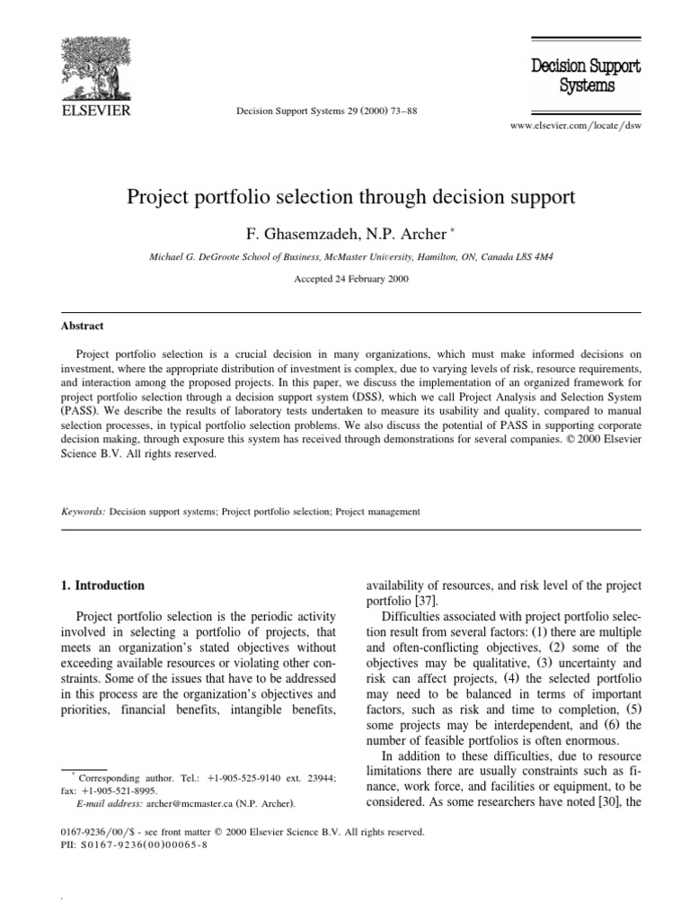 Project Portfolio Selection DSS | PDF | Usability | Mathematical Optimization