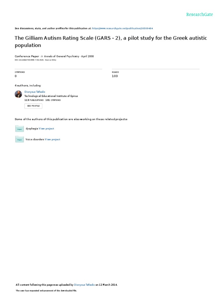 The Gilliam Autism Rating Scale GARS - 2 A Pilot S | PDF | Autism ...