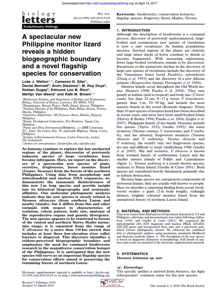 Varanus Bitatawa | PDF | Species | Biology