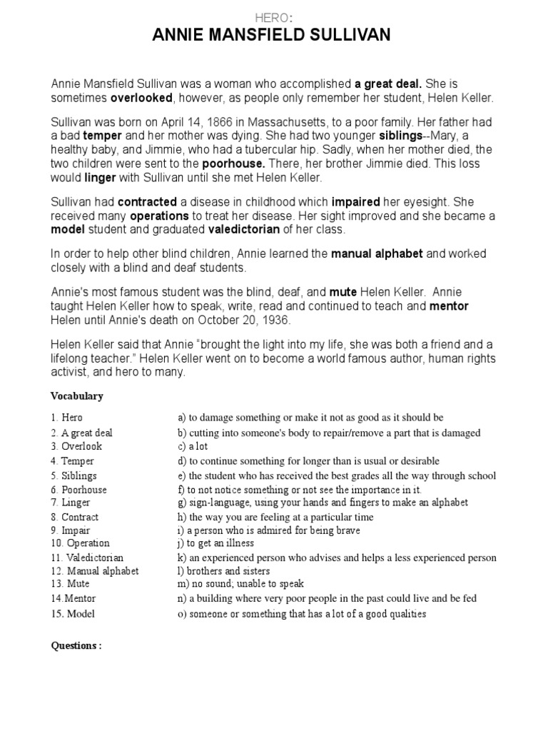 Annie Mansfield Sullivan: A Heroic Teacher and Lifelong Mentor | PDF ...