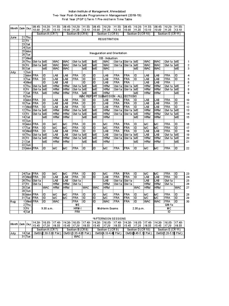 Two-Year Post-Graduate Programme in Management (2018-19) First Year ...