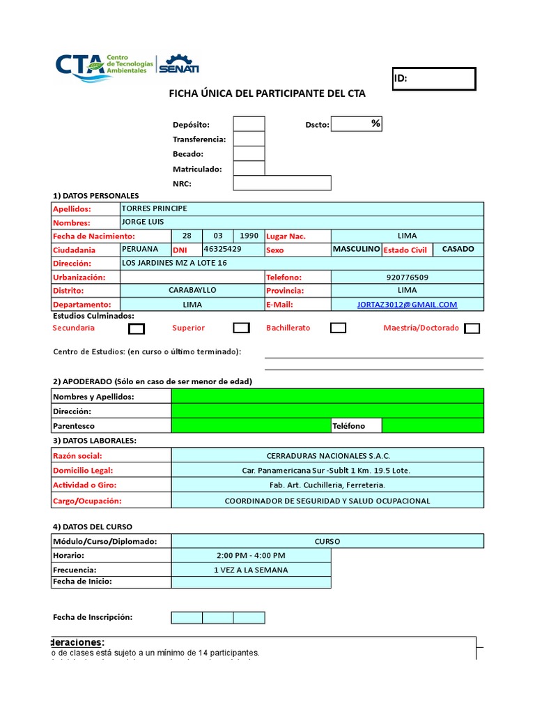 Ficha de Inscripcion Cta | PDF | Privacidad de la información | Instituciones sociales