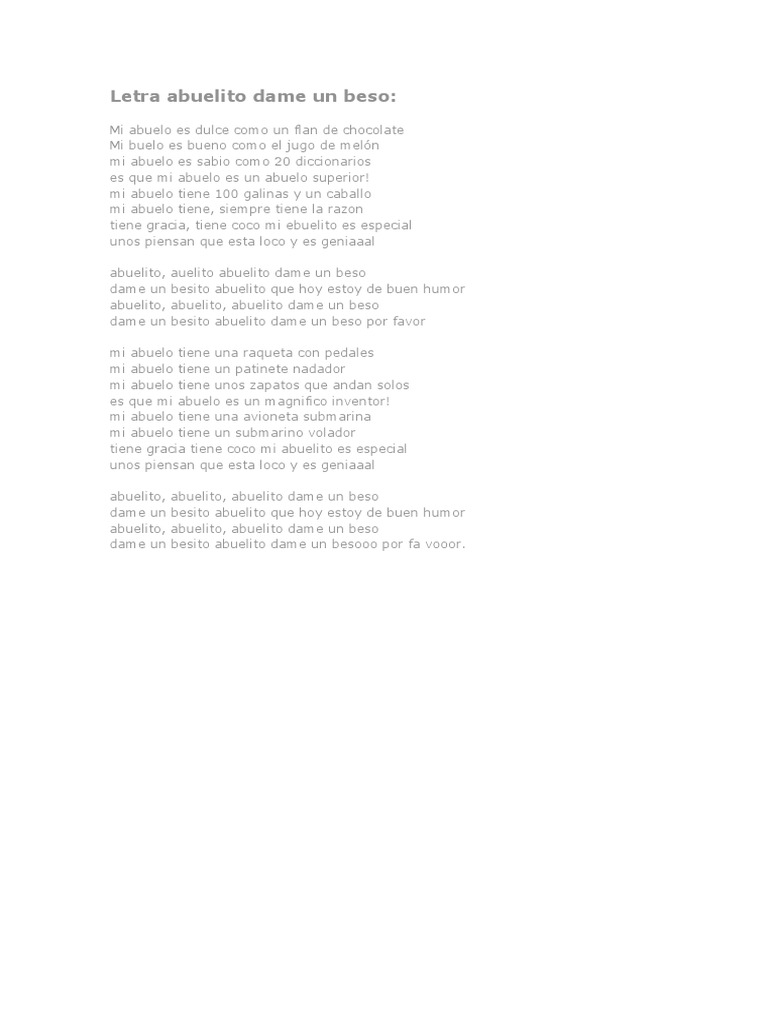 Letra Abuelito Dame Un Beso | PDF | Hogar, jardinería y bricolaje | Poesía