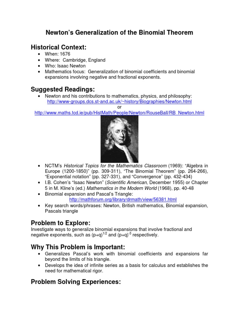 Newton’s Generalization of the Binomial Theorem | PDF | Exponentiation ...
