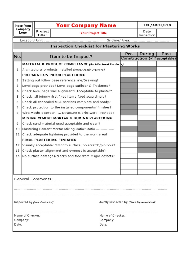 Ensuring Quality Plastering: An Inspection Checklist for Material Compliance, Work Preparation ...