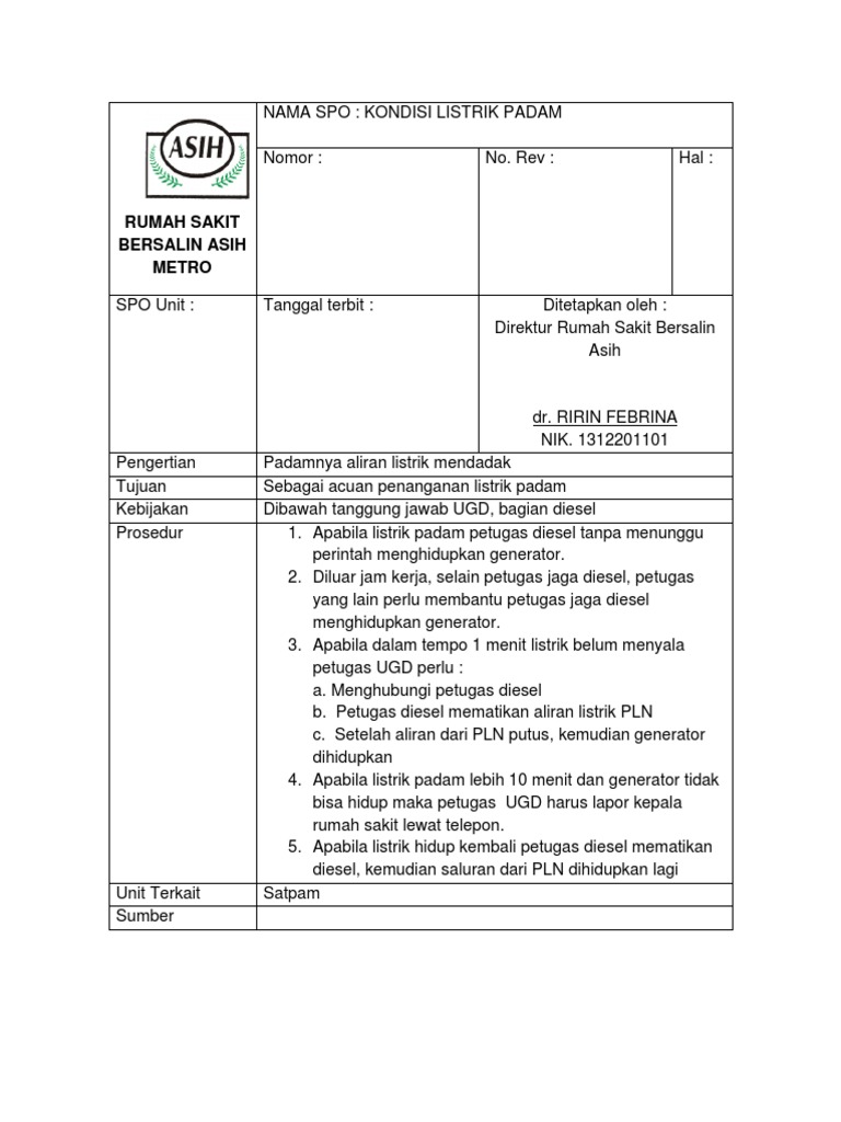 Sop Listrik Padam | PDF