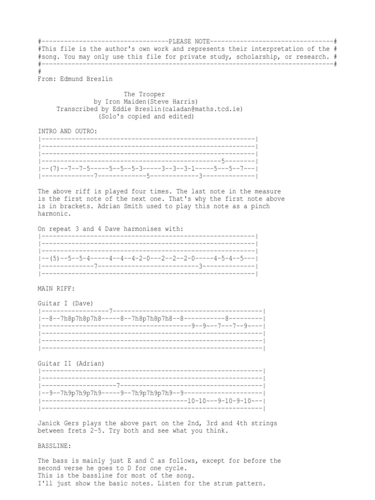 Trooper Tab | PDF | Song Structure | Bass Guitar