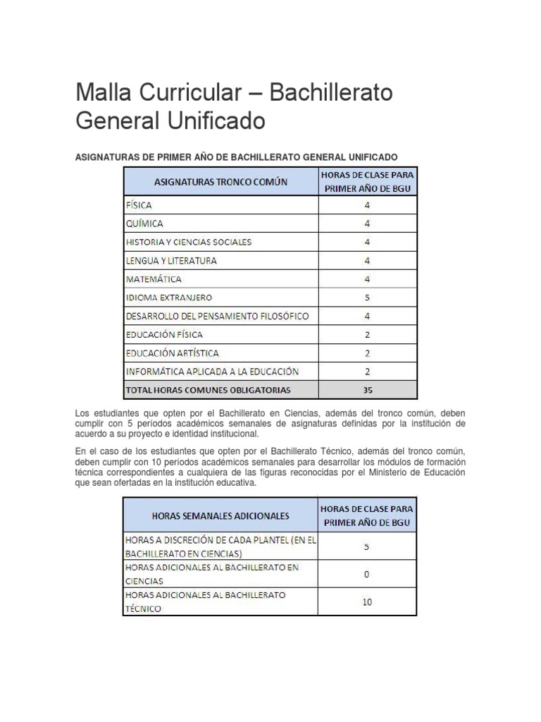 Malla Curricular Bachillerato Técnico 2025 | PDF | Plan de estudios ...