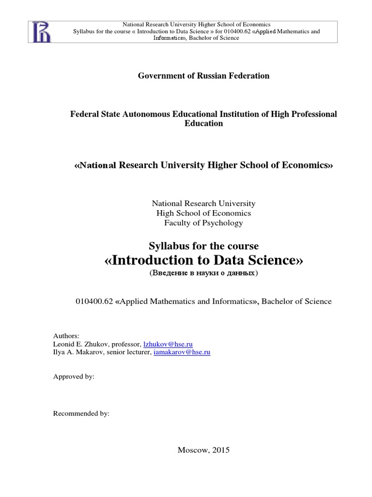 Intro to Data Science Syllabus | PDF | Data Science | Machine Learning