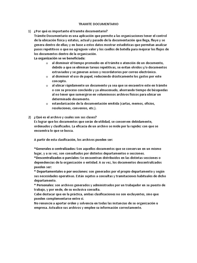 Importancia y Clases del Trámite Documentario | PDF | Archivo de ...