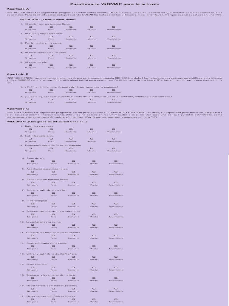 Evaluacion Womac | PDF | Rodilla | Osteoartritis