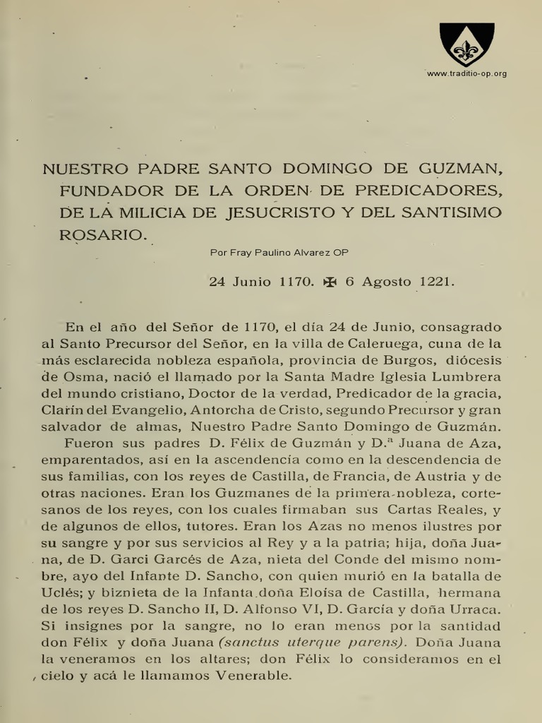 Santo Domingo de Guzman, Por Fray Paulino Alvarez OP | PDF | María ...