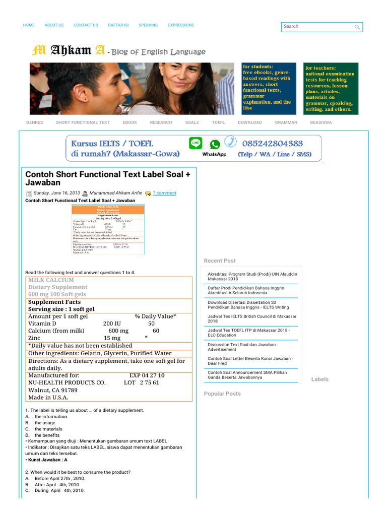 Contoh Short Functional Text Label Soal + Jawaban M Ahkam A PDF ...