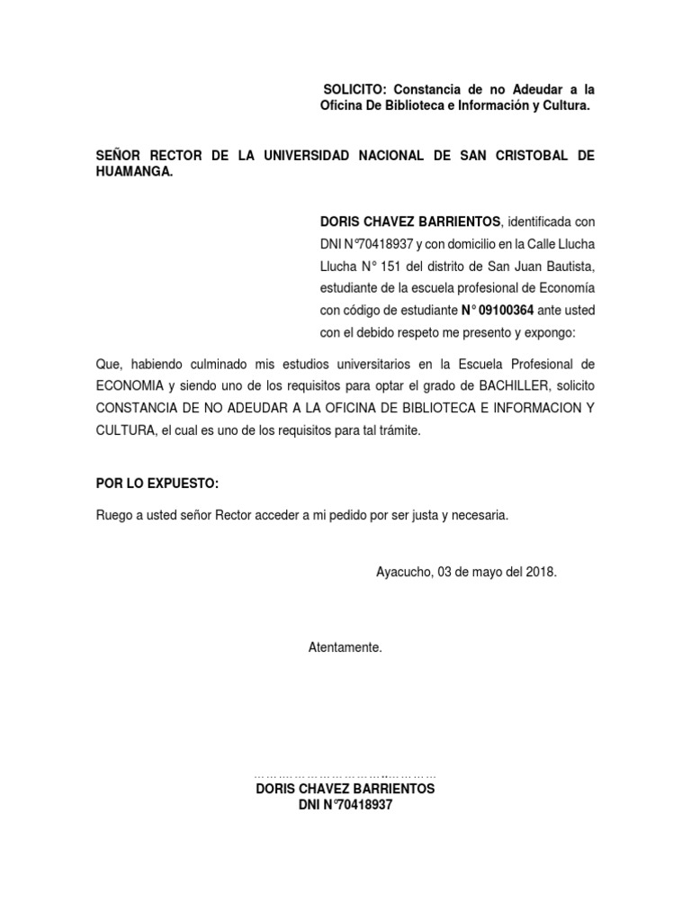 Solicitud de No Adeudar | PDF | Educación avanzada | Science