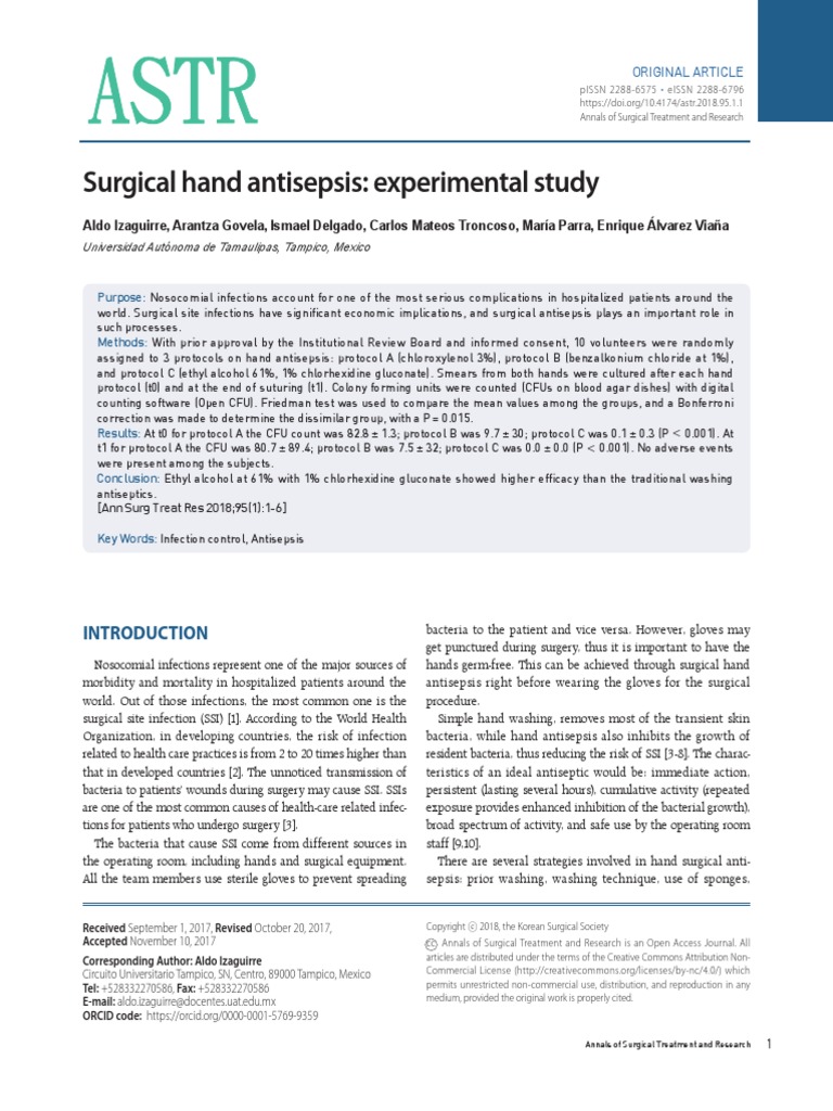 Surgical - Hand - Antisepsis - Experimental - Study Infecciones ...