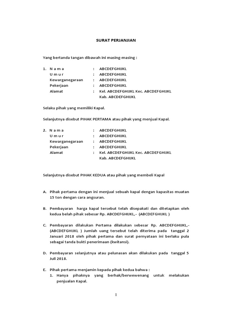 Format Surat Perjanjian Kapal | PDF