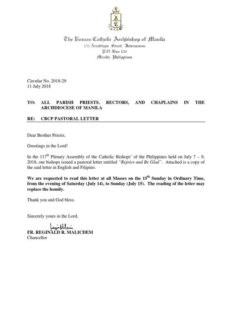 CBCP Pastoral Letter: "Rejoice and Be Glad" | PDF | Religion ...