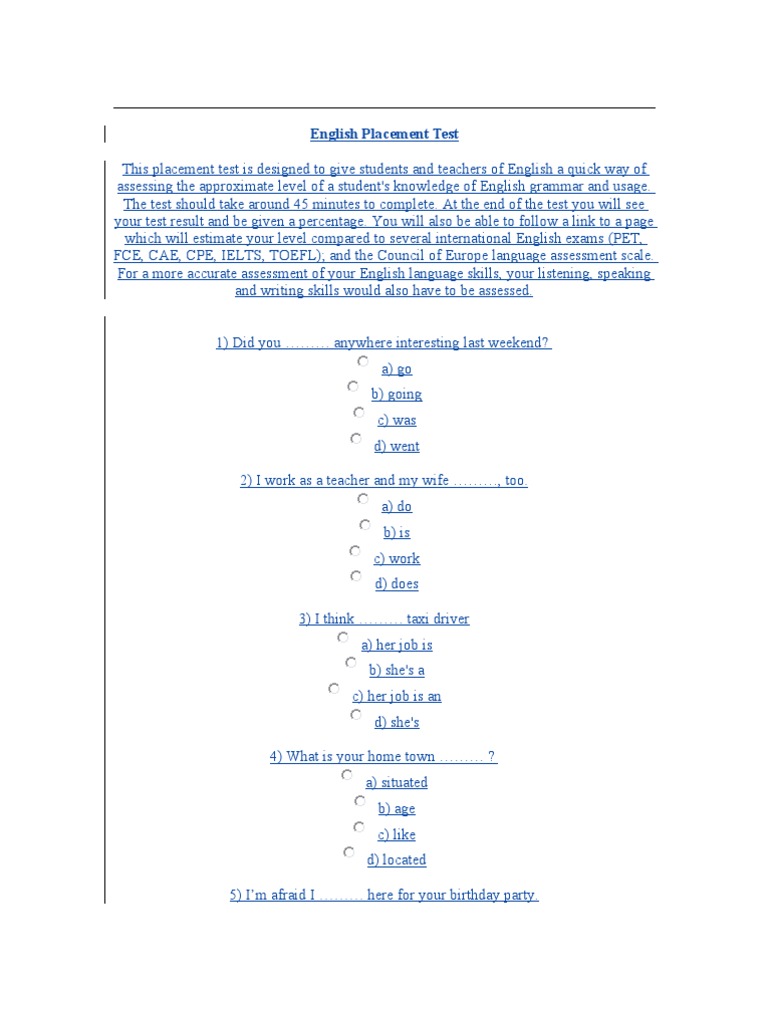 English Placement Test | PDF