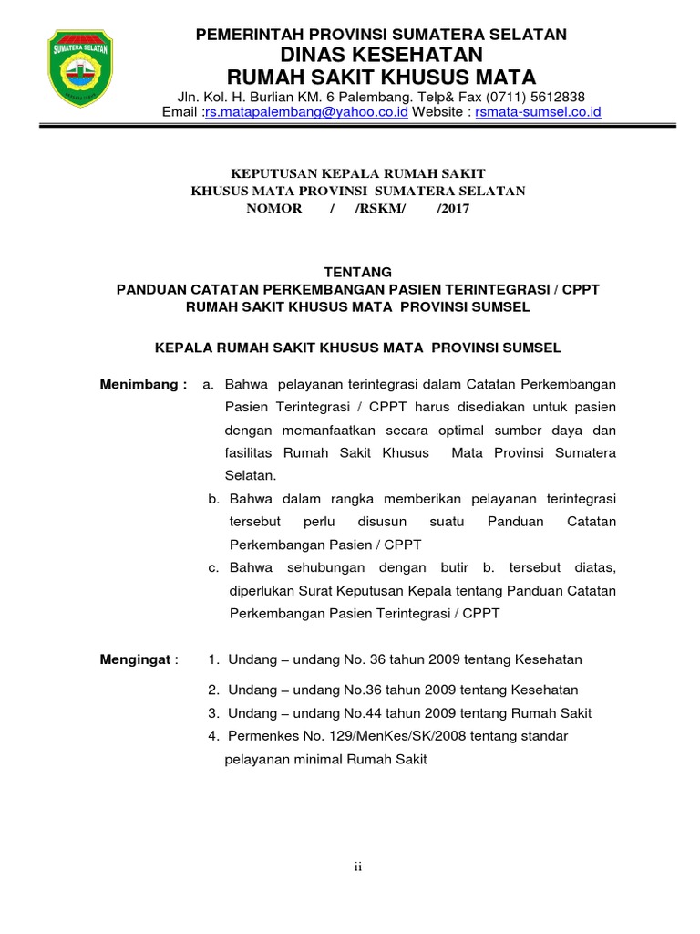 SK Panduan CPPT Catatan Perkembangan Pasien Terintegrasi | PDF