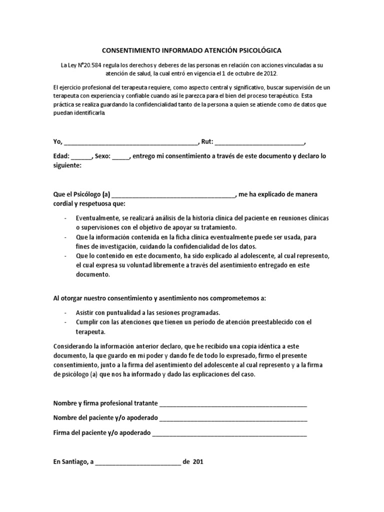 Consentimiento Informado Atención Psicológica | Consentimiento ...