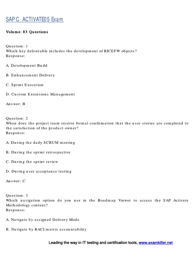 Sample Questions Activate | PDF | Scrum (Software Development) | Computing