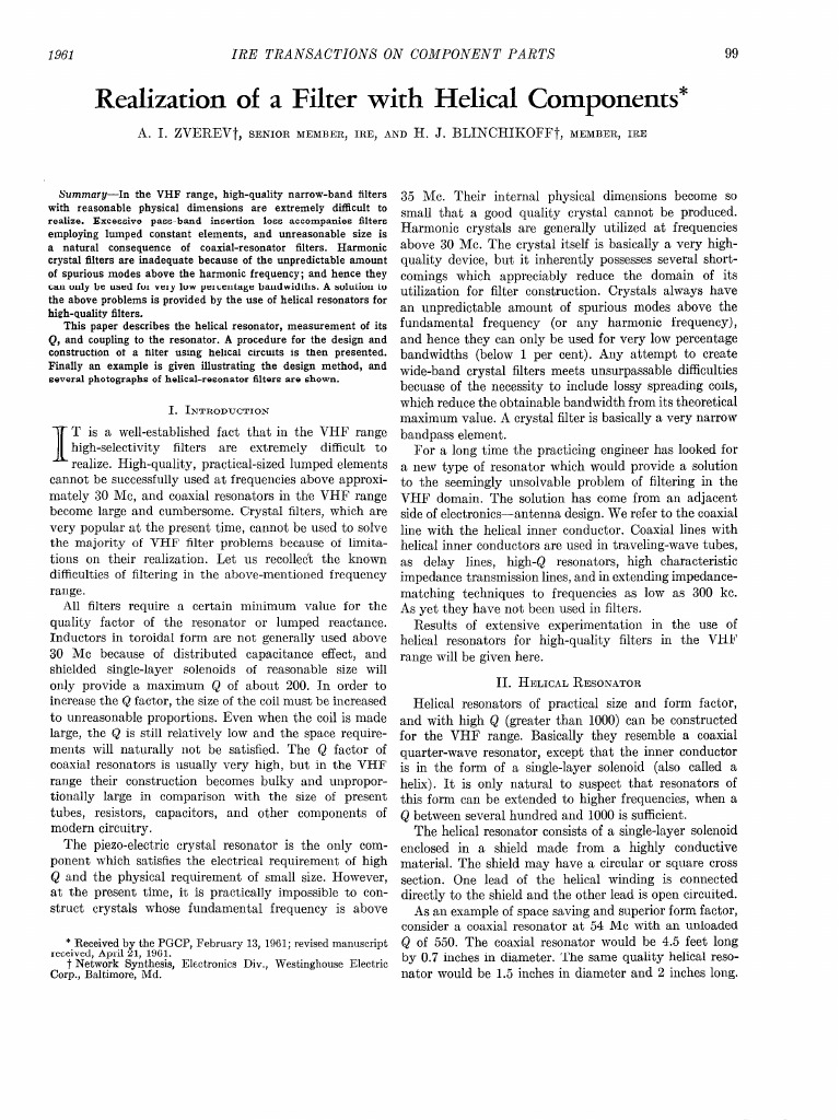 Helical Resonator Filter Design | PDF | Inductor | Electronic Filter