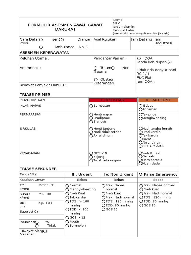 Formulir Triase Asesmen Awal Autosaved PDF | PDF