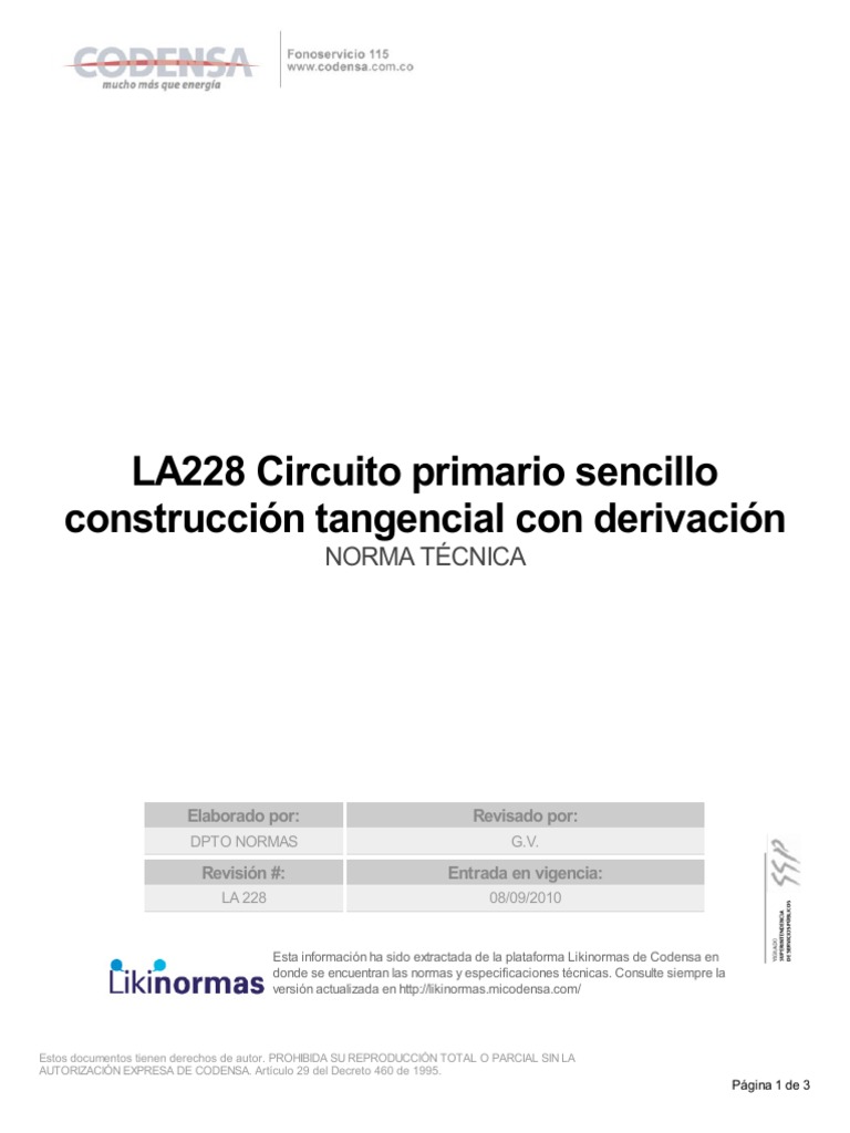 Norma LA228: Circuito Primario Sencillo | PDF | Equipo | Componentes