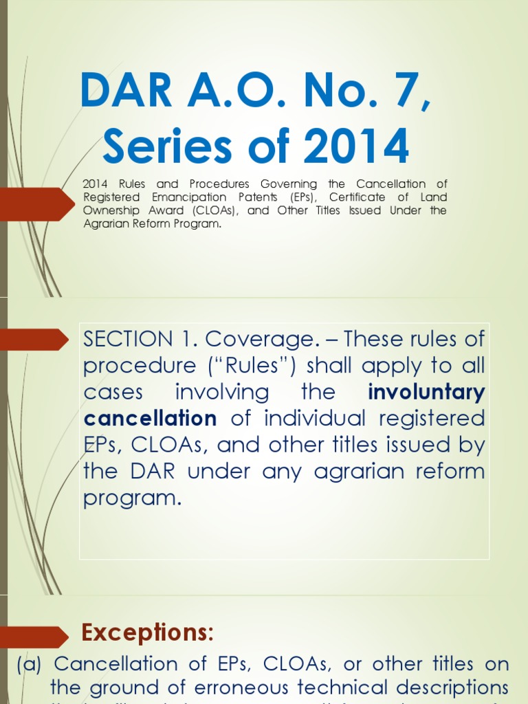 DAR A.O. No. 7, Series of 2014 | PDF | Mortgage Law | Government ...