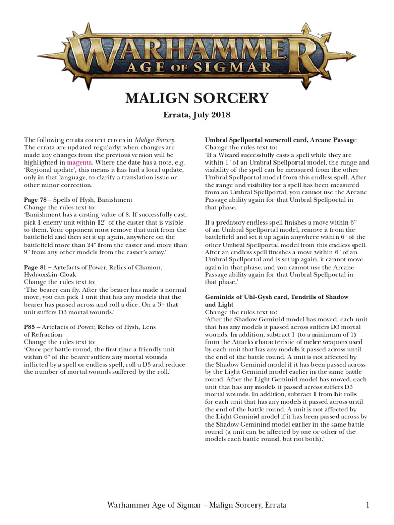 Age of Sigmar Malign Sorcery Errata en | PDF | Leisure Activities ...