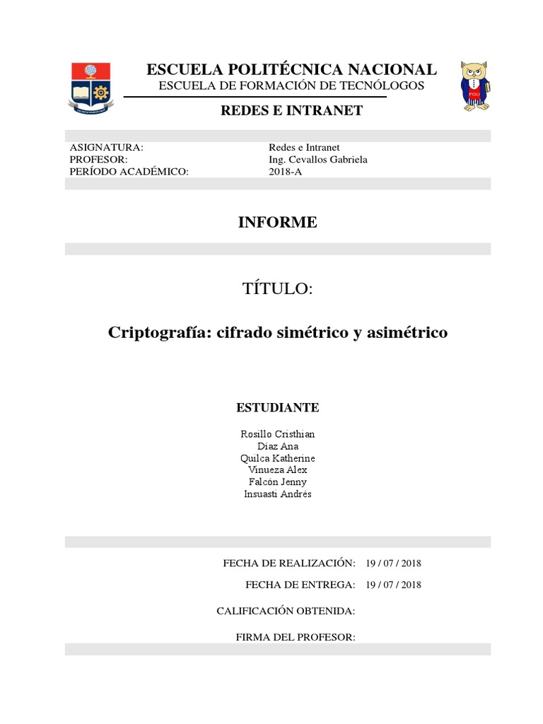 Informe Criptografía | PDF | Criptografía | Clave (criptografía)