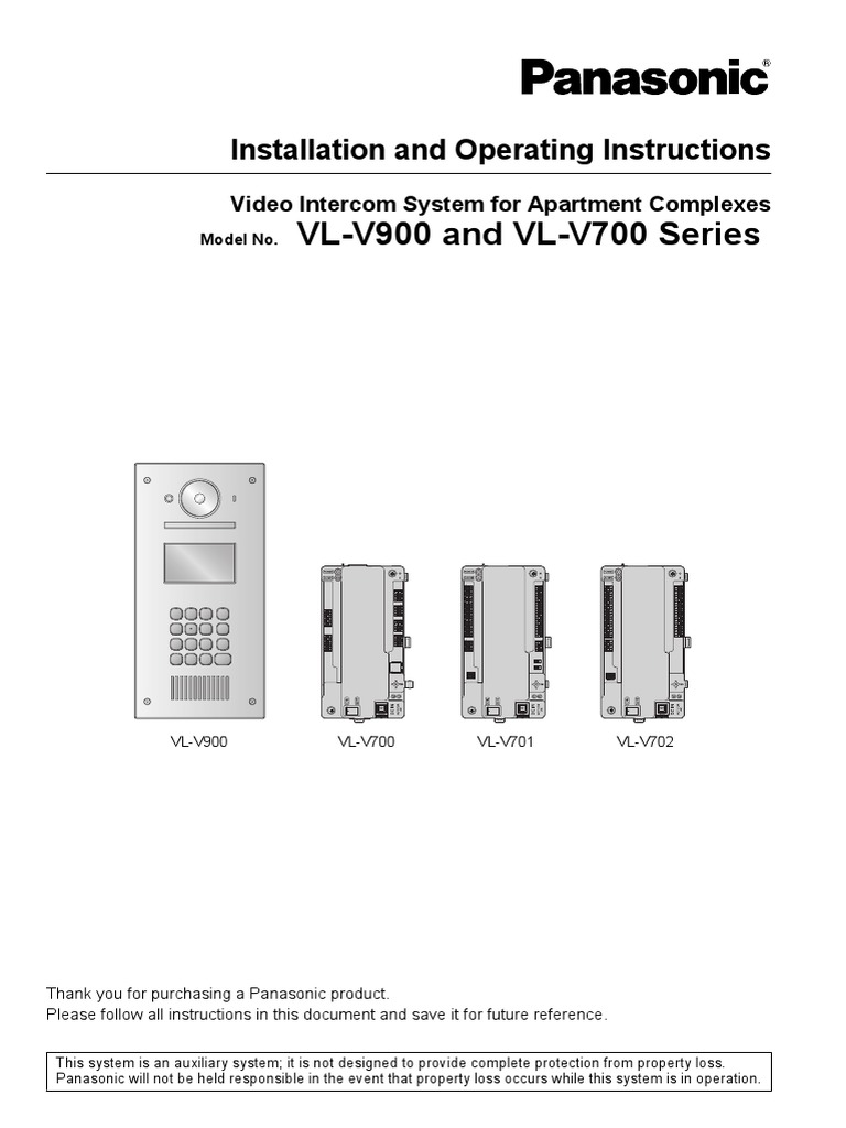 VL-V900 and VL-V700 Series: Installation and Operating Instructions ...