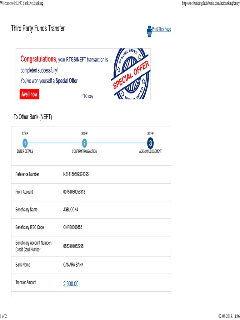 Third Party Funds Transfer: To Other Bank (NEFT) | PDF