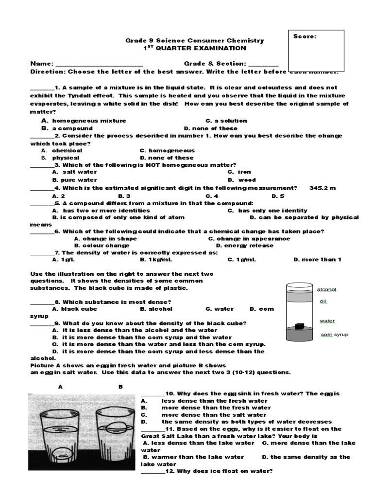 Grade 9 Science Exam Review | PDF | Mixture | Homogeneity And Heterogeneity