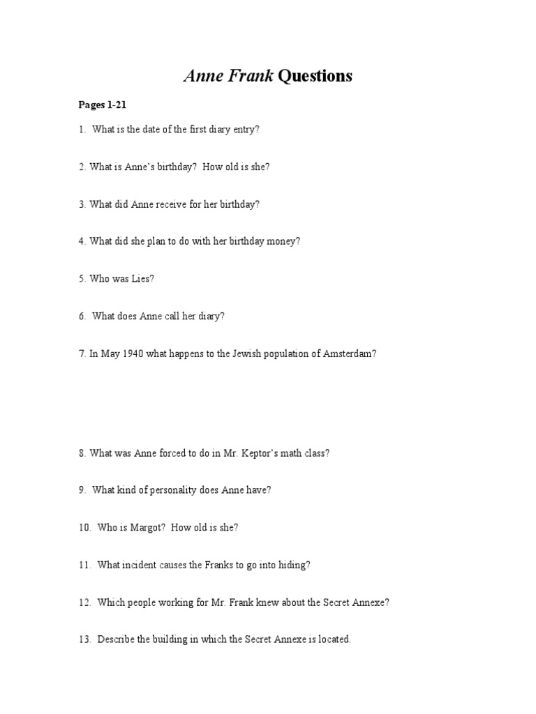Anne Frank Questions | Anne Frank