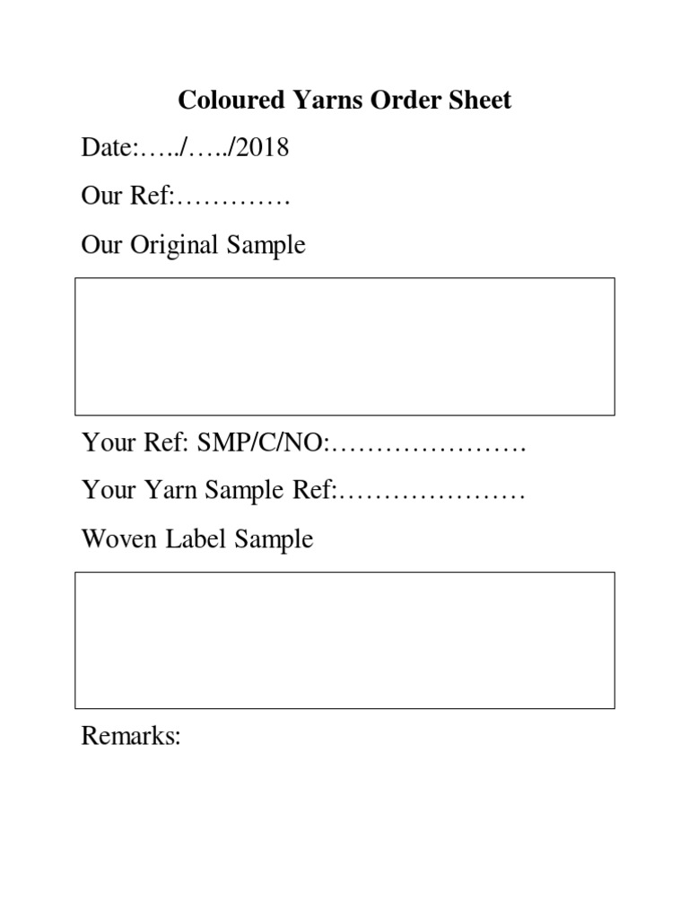 Coloured Yarns Order Sheet | PDF