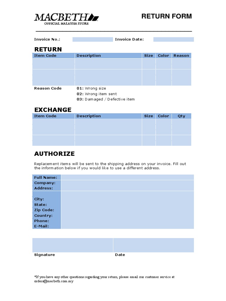 Return Form | PDF